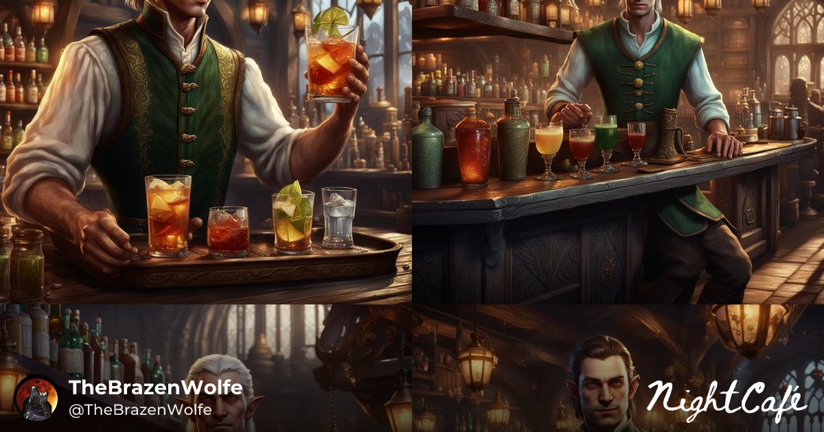 Half-Elven Barman Serving Drinks: Fantasy Concept ... - AI Art