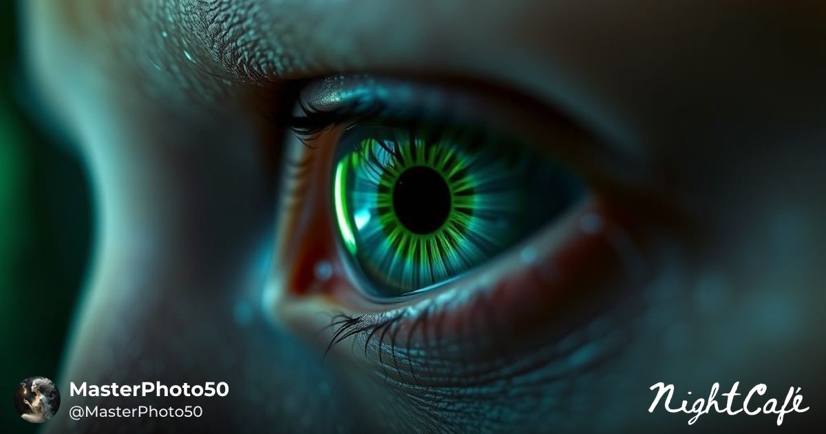 green eye - Eyes Reflecting Neon City Skies