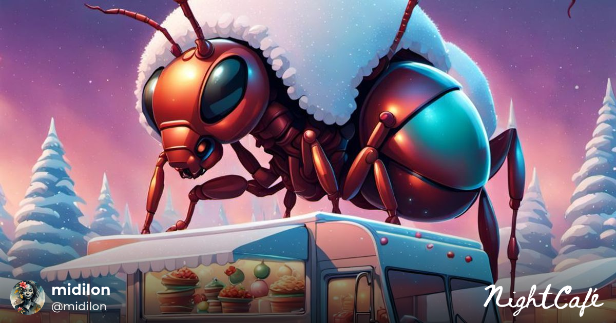 Food Truck - Ant Pulling Futuristic Food Truck in Graphic St...