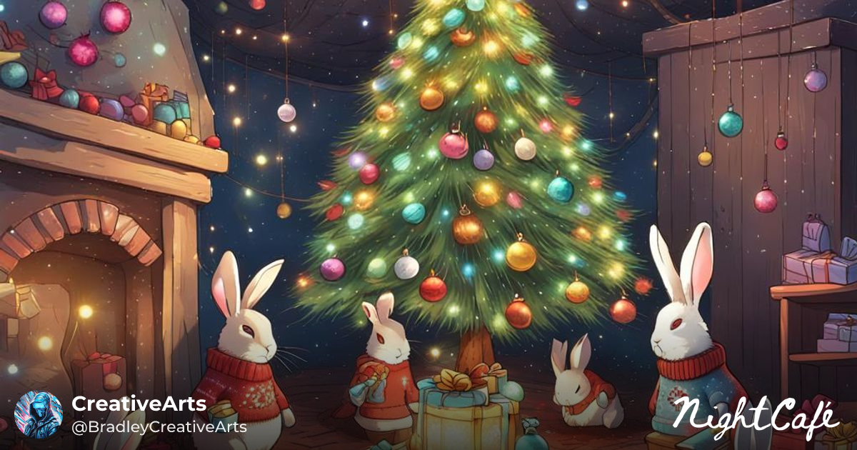 Rabbits Celebrate Christmas in Burrow, Anime Illus... - AI Art