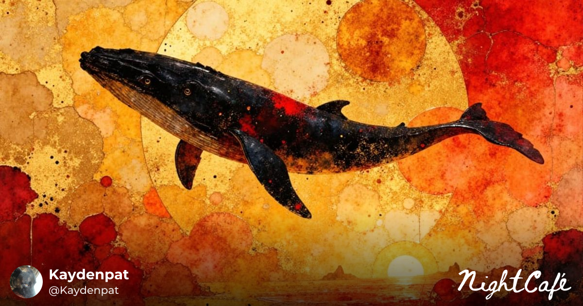 Of whales and dreams - Crimson and Gold Oil Painting of a Fl...