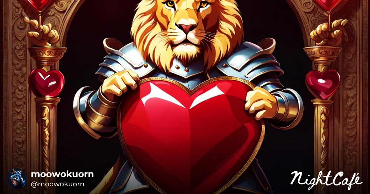 The LionHeart - Lion Knight Holding Ruby Heart