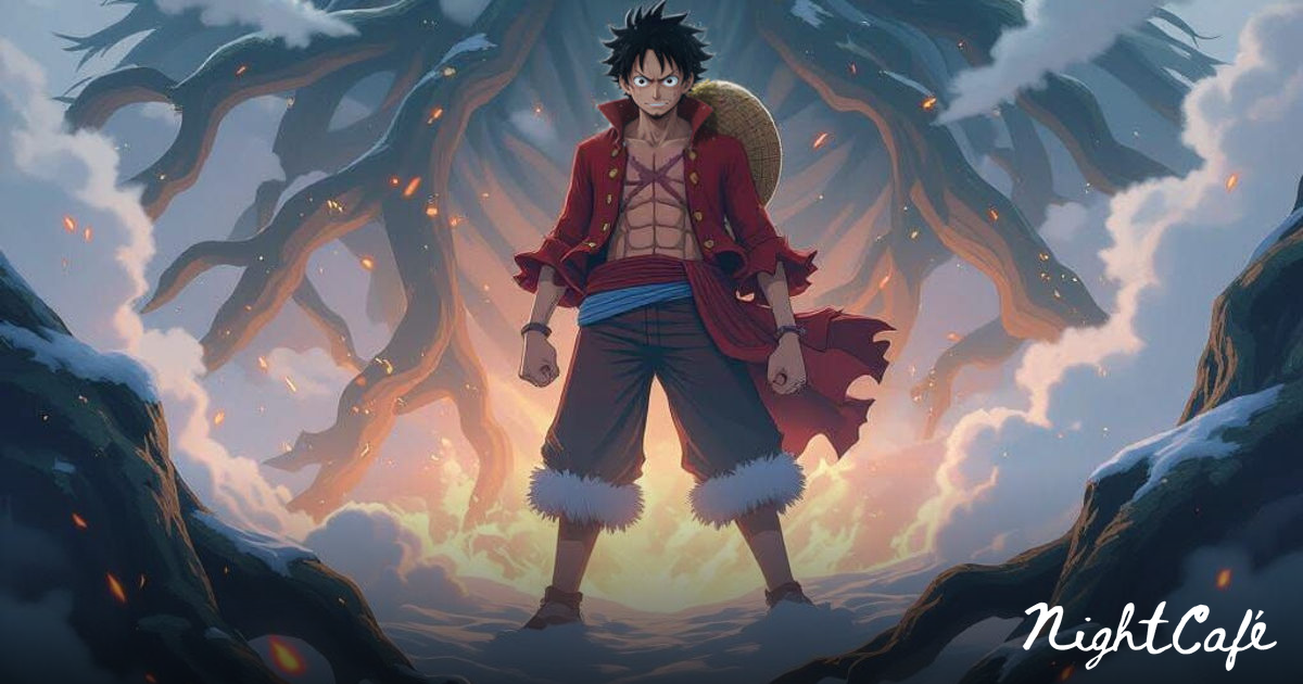 A hyper-detailed fantasy anime scene of Monkey D. Luffy standing ...
