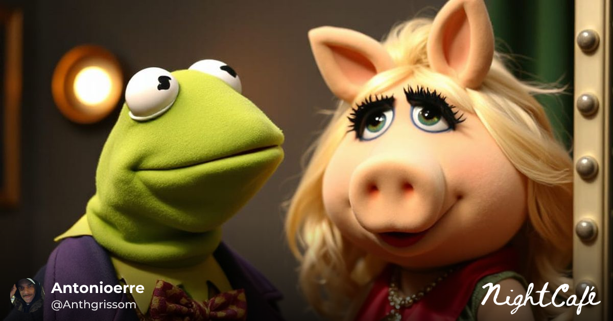 Kermit the frog, surprised by Miss Piggy