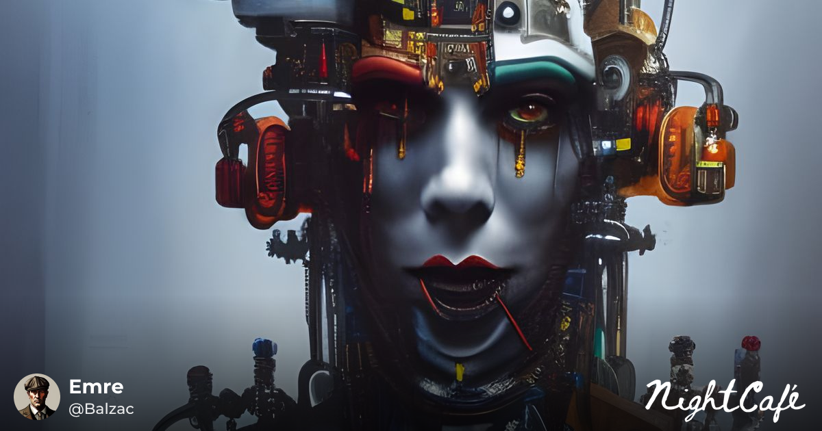 Cyborg Clown in Cyberpunk Streetwear, Digital Port... - AI Art