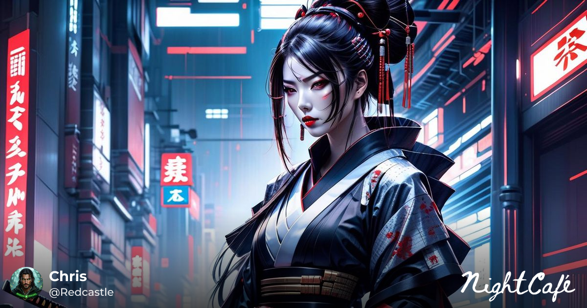 female geisha samurai assassin, cyberpunk futurist... - AI Art