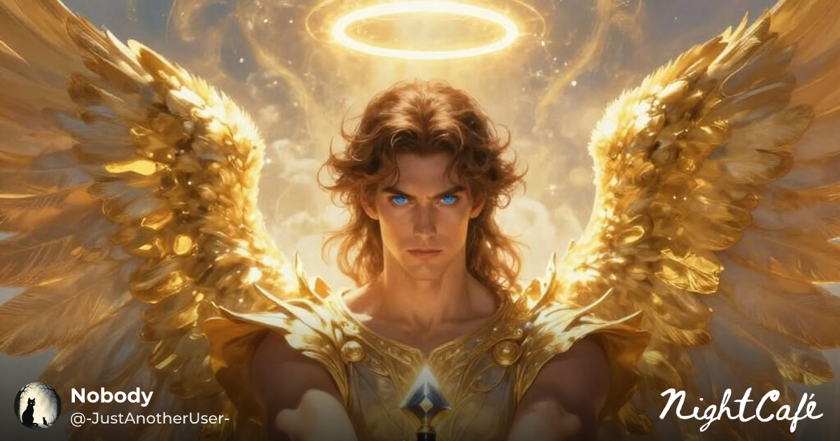 Masculine Angel with Golden Wings and Sword - AI Art