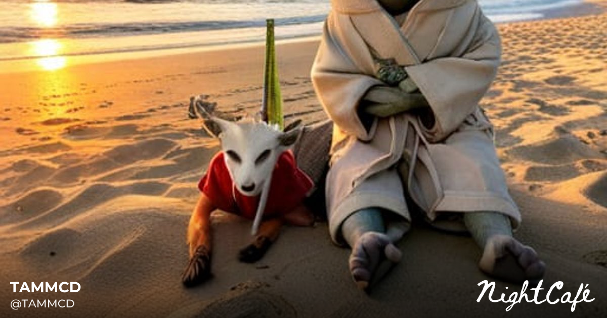 BABY YODA DOING YOGA POSTURE WITH A BABY GOAT