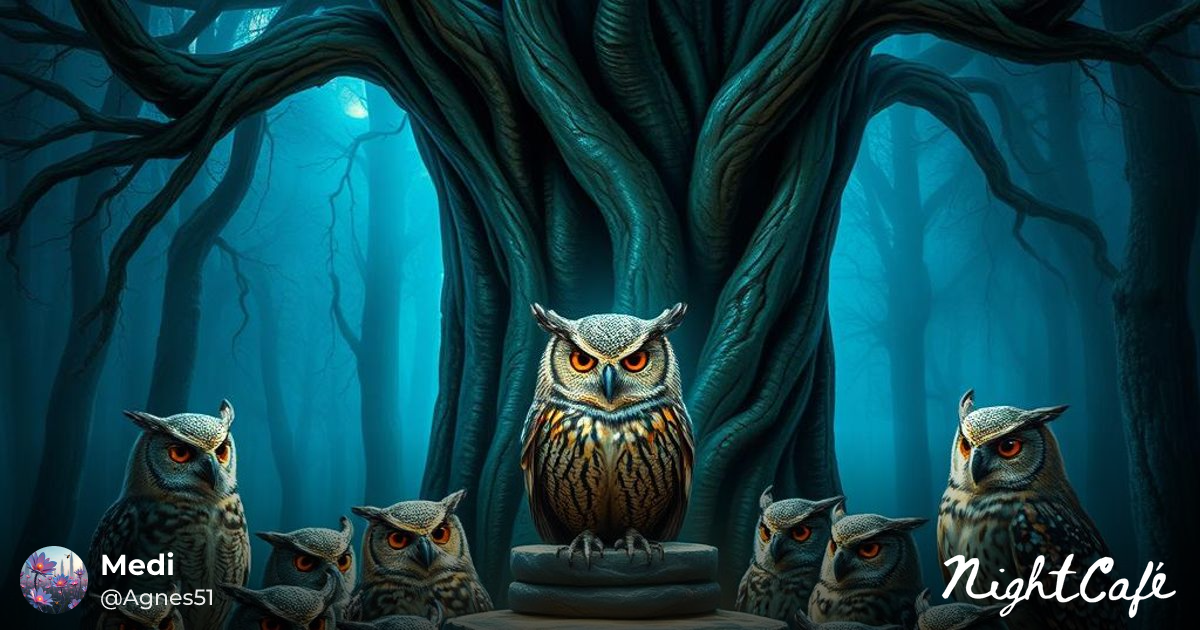 Image of a council of owls - Mystical Owl Council in Ethe...