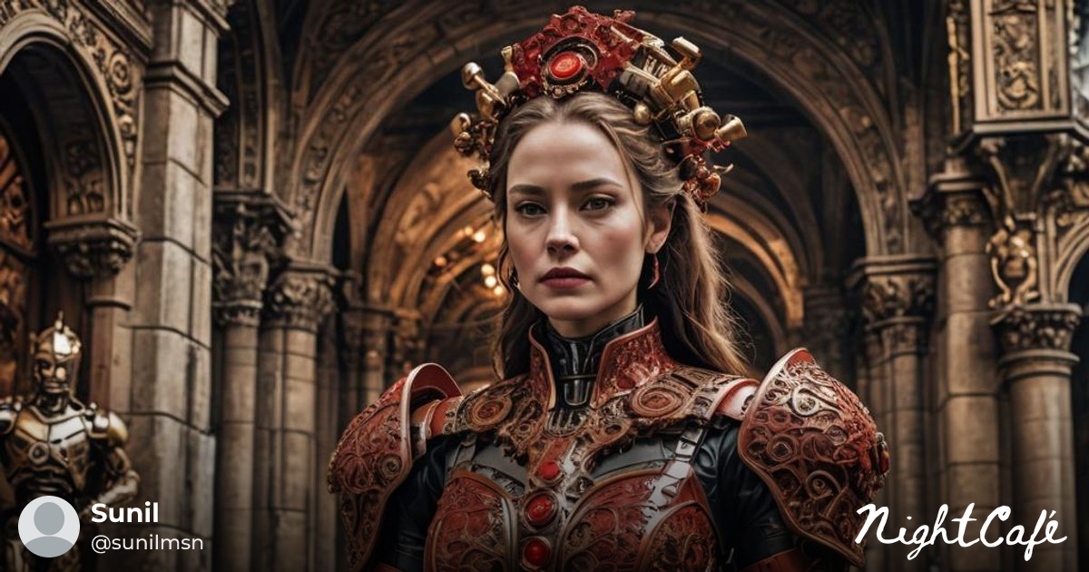 Sana - Hyperrealistic Robolady in Red Gown, Cinematic HDR