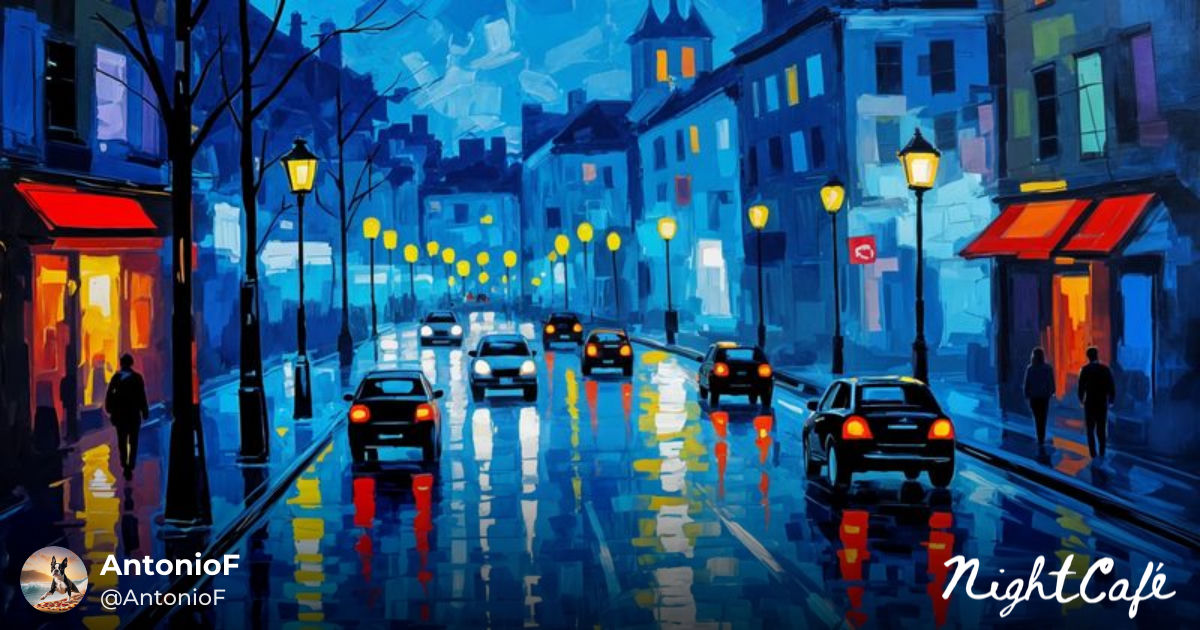 Expressionist Downtown Nightglow Cityscape - AI Art