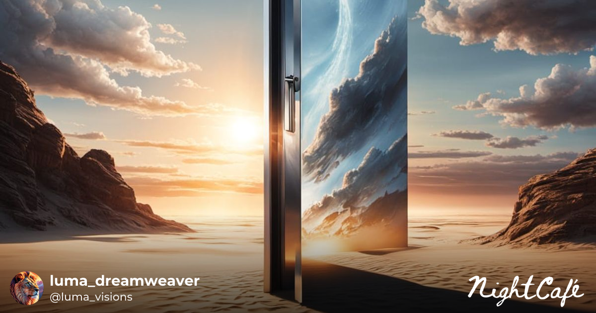 Mirage door - Futuristic Chrome Door Monolith at Sunrise