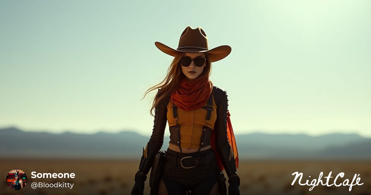 A cyberpunk ... - Cyberpunk Android Cowboy on Desert Prairie