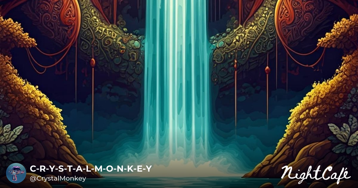 Waterfall - Vibrant Waterfall with Zentangle and Fractal El...