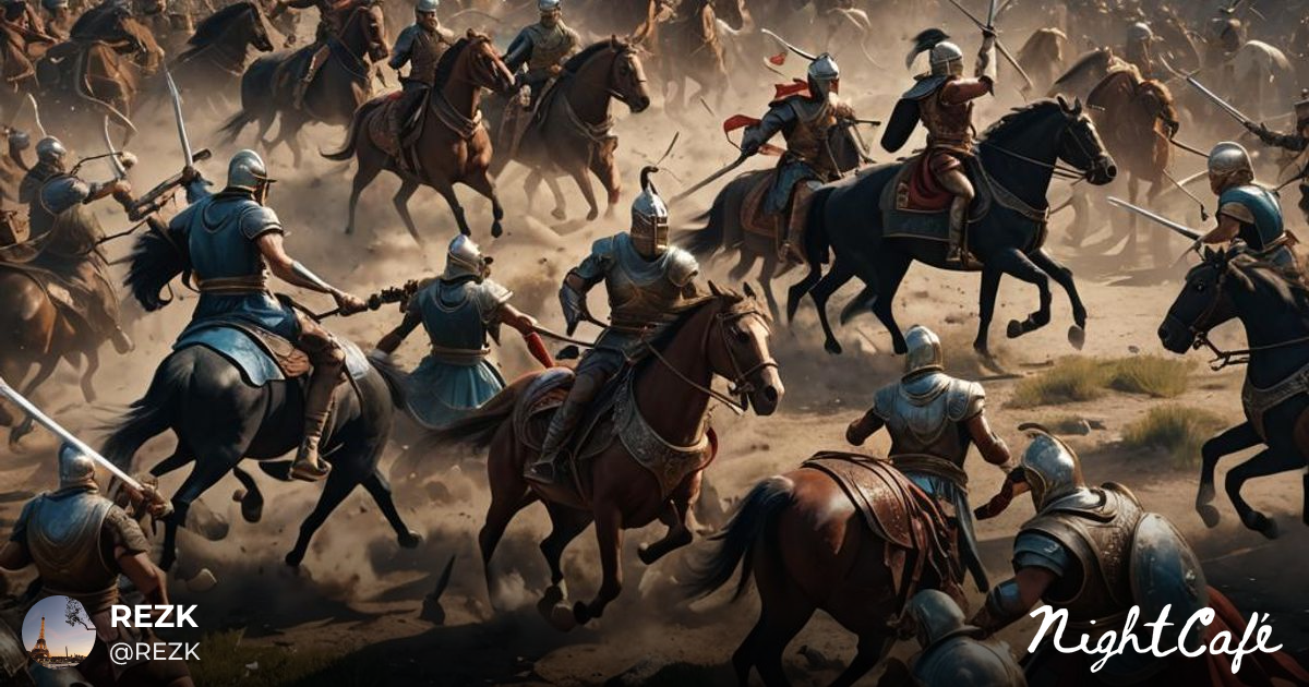 an ancient Greek battle with swords and horses