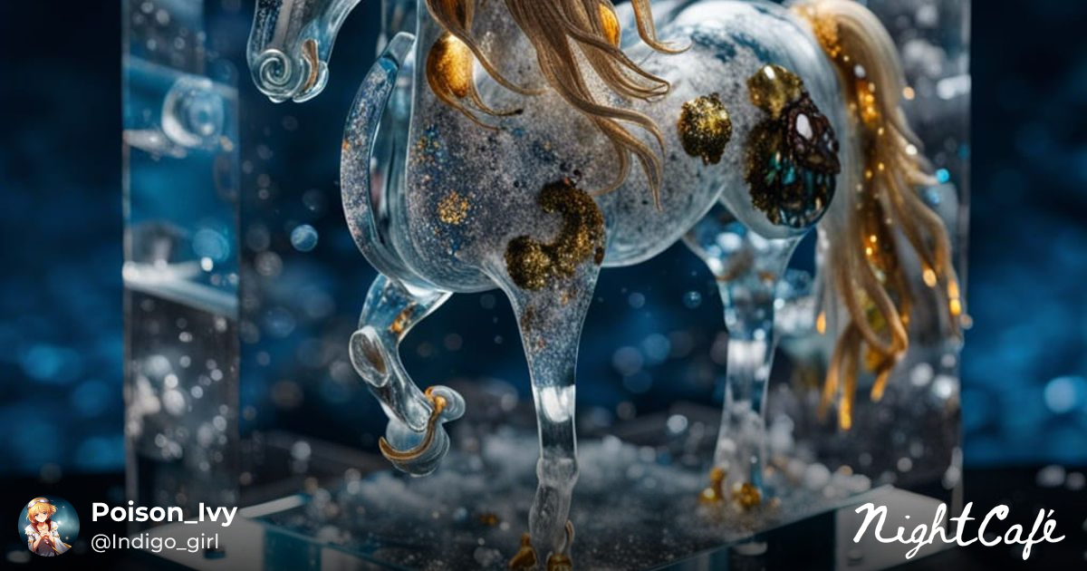 glass figurine of a pegasus in a cube