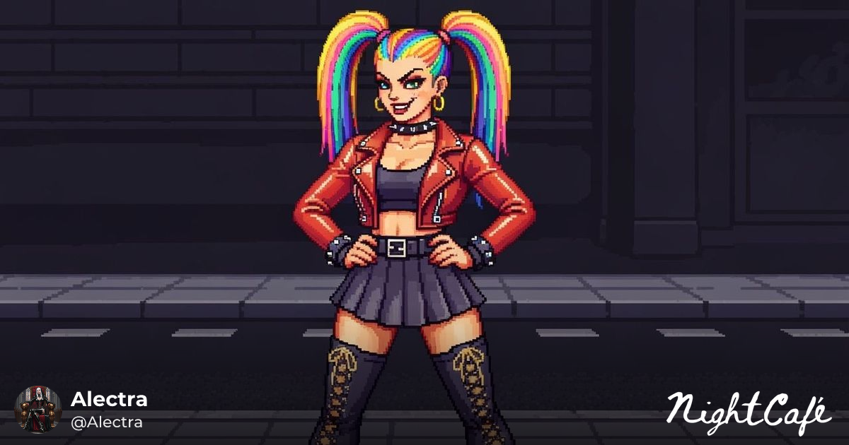 Pixel Art Sprite of Punk Girl in Arcade Style - AI Art
