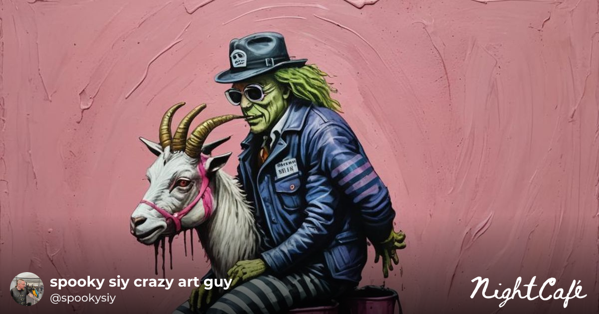 Beetlejuice Biker Goat Rider: Acrylic Painting - AI Art