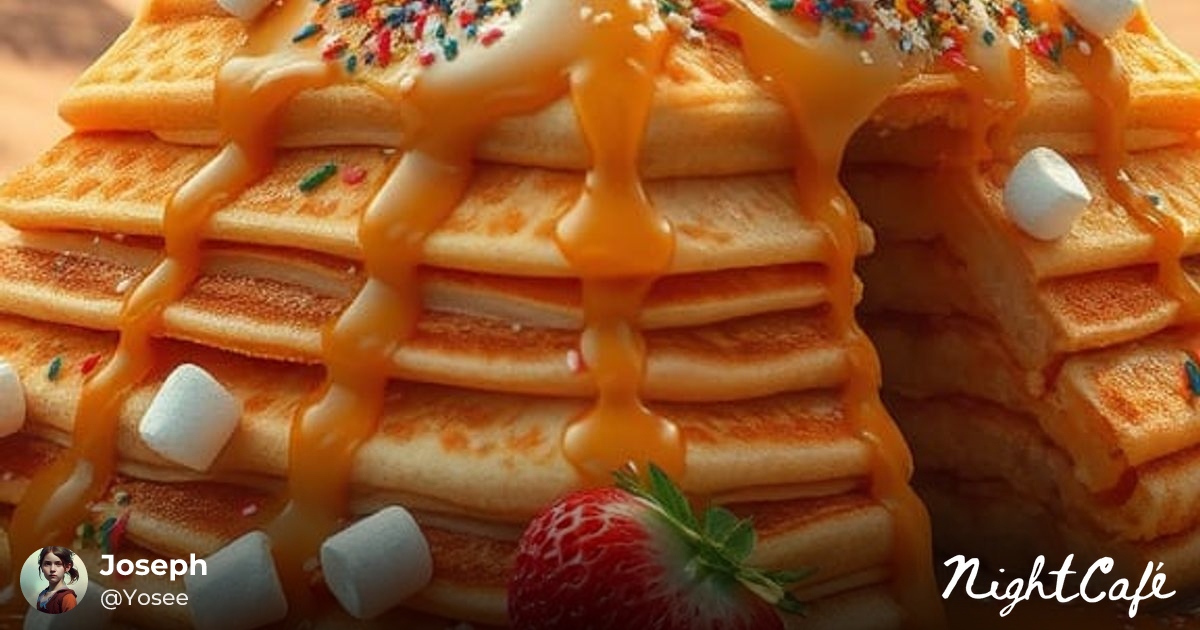 Ancient Egypt pyramid made of pancakes covered with dripping honey ...