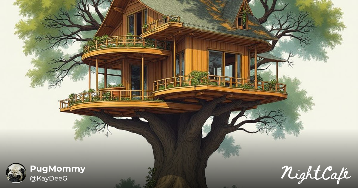 Realistic Treehouse Interior in Section View - AI Art