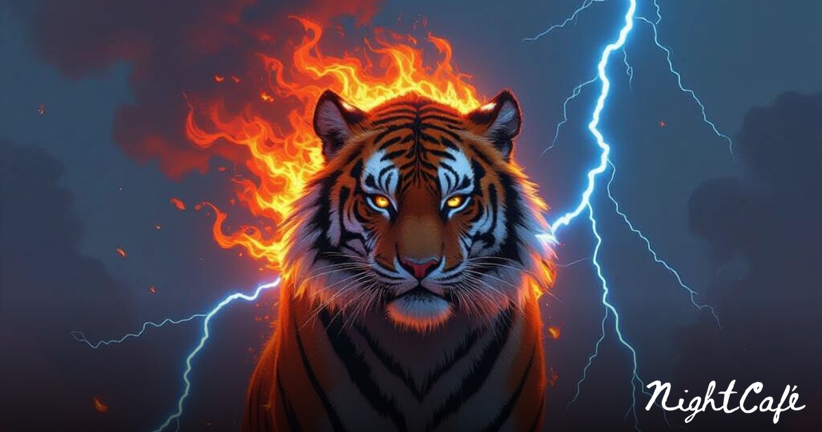 Majestic Fire Tiger Emerges from Volcanic Flames - AI Art