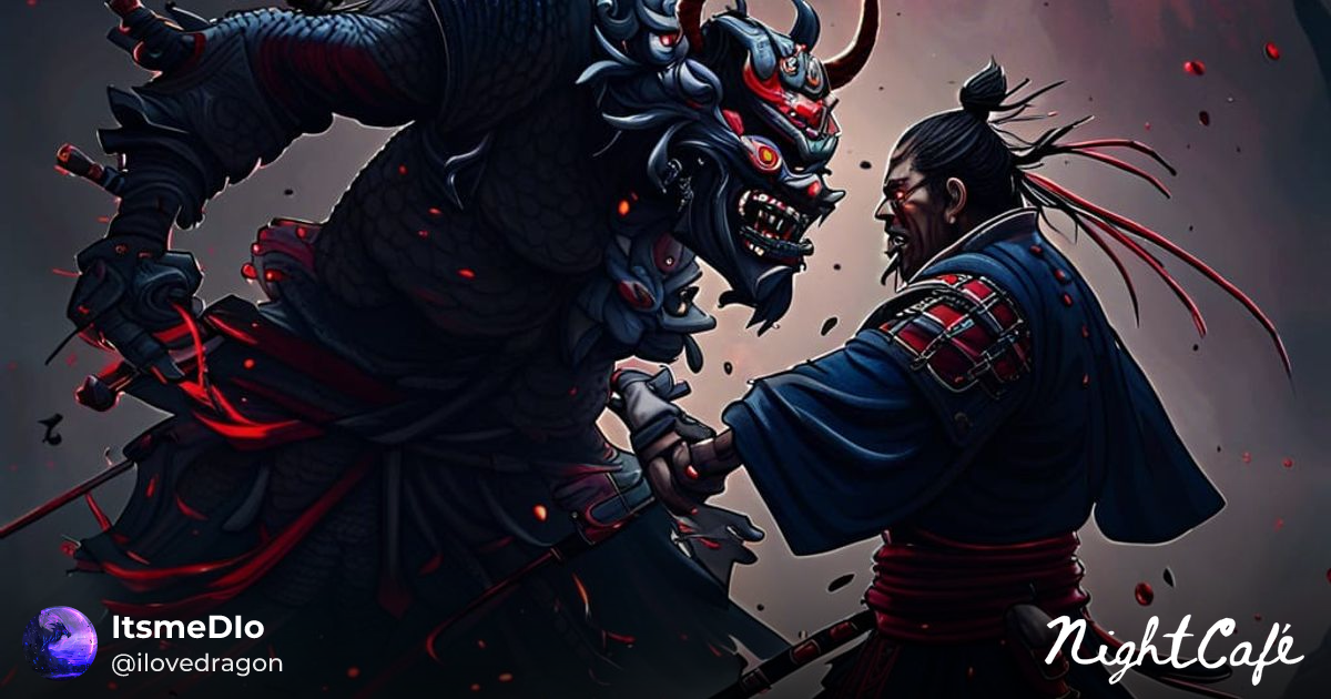 Samurai and Oni Death Fight: Detailed Fantasy Art - AI Art