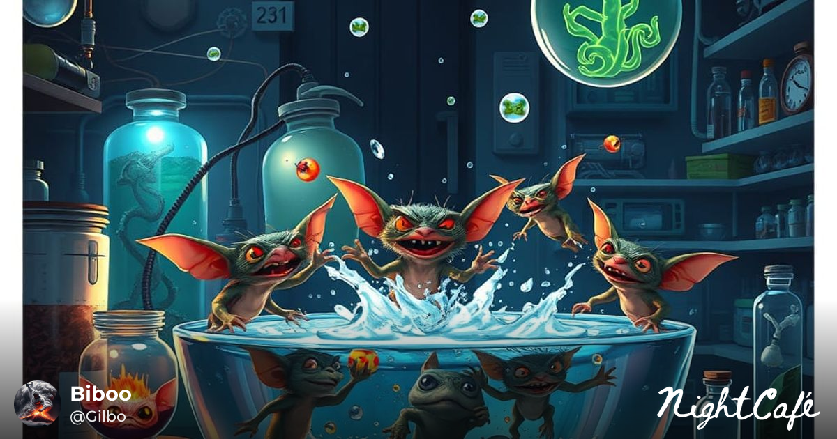 Photo. Stitch mogwais gremlins gizmo laboratoire eau transformation ...