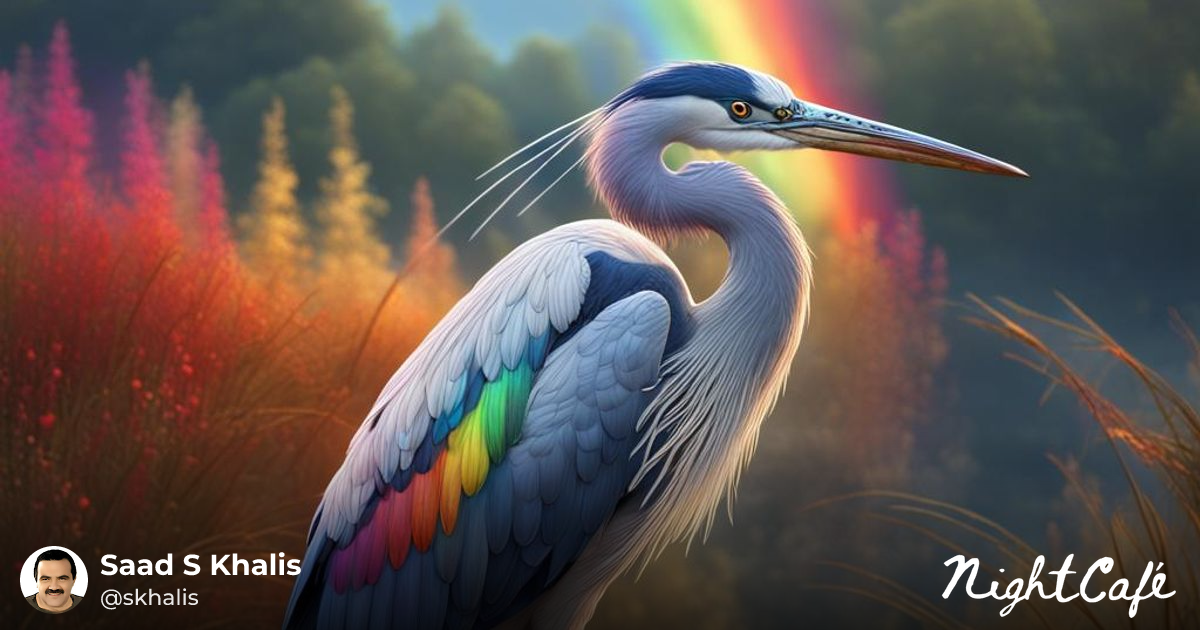 Heron - Rainbow Feathered Heron in Indian Art Style