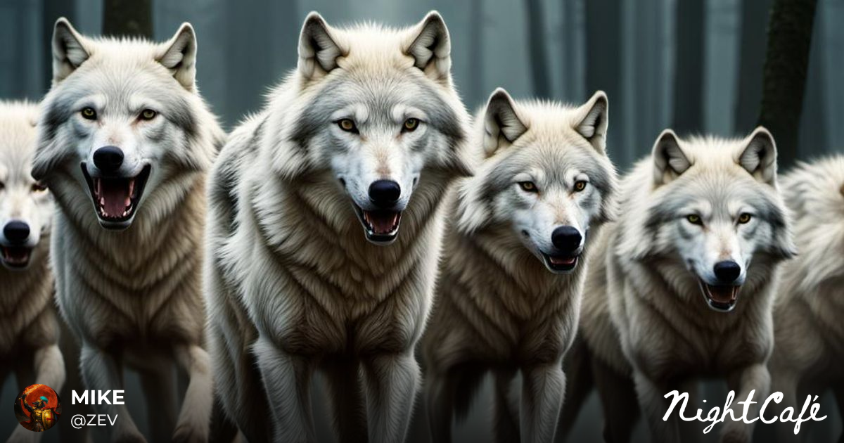 White Wolves Approaching: Digital Matte Painting - AI Art