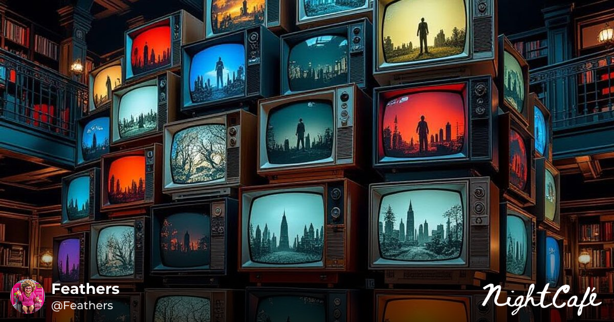 Colossal TV Library Displays Horror Film Scenes - AI Art