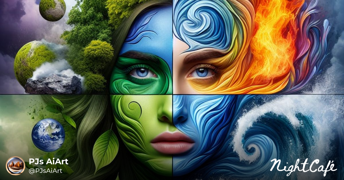 Elemental Woman: Earth, Fire, Water, Air in Hyperr... - AI Art