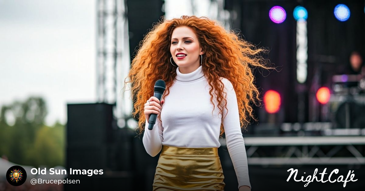 Songstress - Redhead Singer Performing on Stage in Pop Art S...