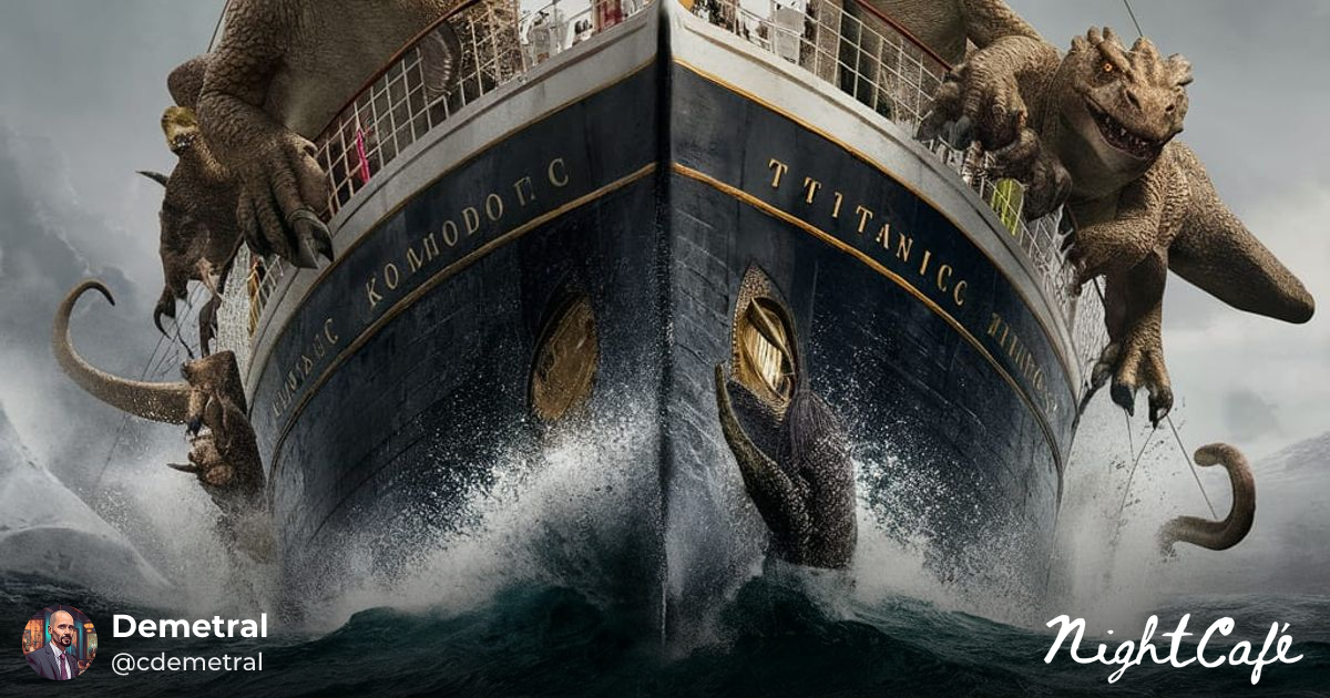 Titanic Parody Poster Featuring Komodo Dragons - AI Art