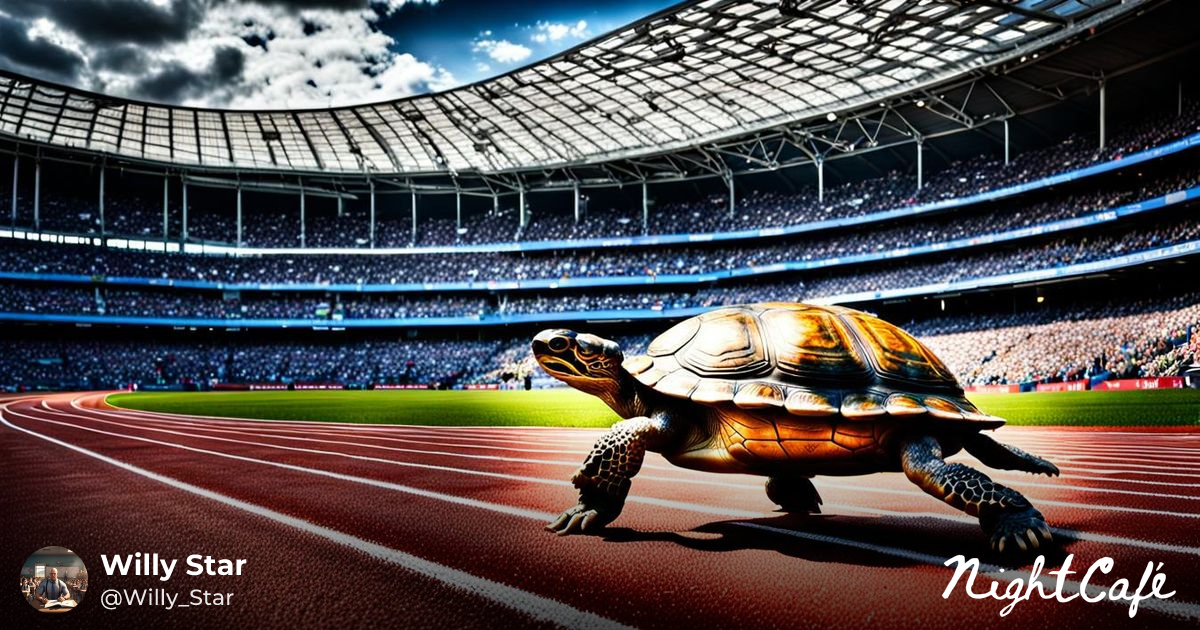 the Turtle in a race in the olympic stadium intricate details, HDR ...