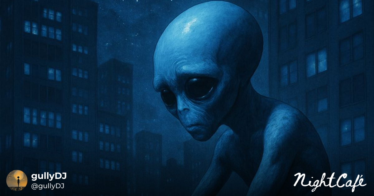Depressed Alien in Blue World of Windows - AI Art