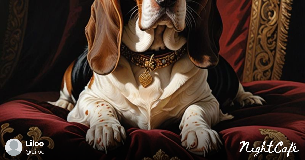 Regal Basset Hound in Royal Chamber: Classical Oil... - AI Art