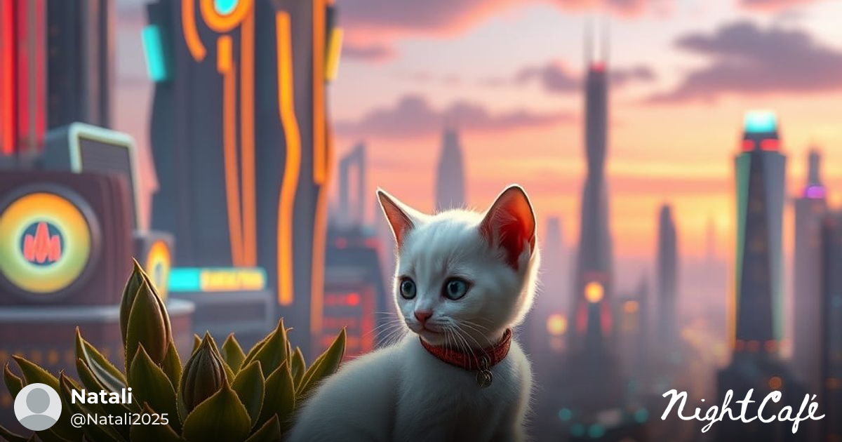 Futuristic Kitten Surveying Cyberpunk City - AI Art