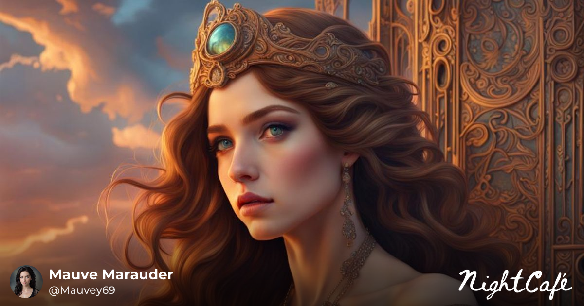 Sunset Siren - Art Nouveau Sunset Siren with Hazel Eyes