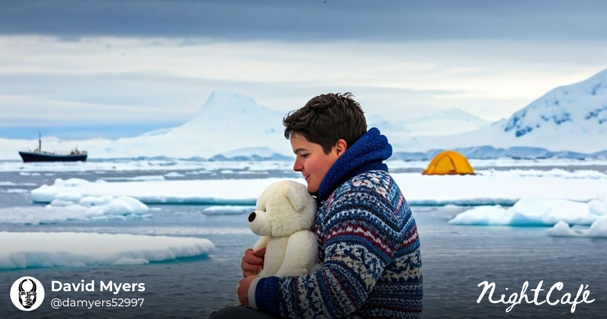 Child on Iceberg with Teddy Bear in Antarctica - AI Art
