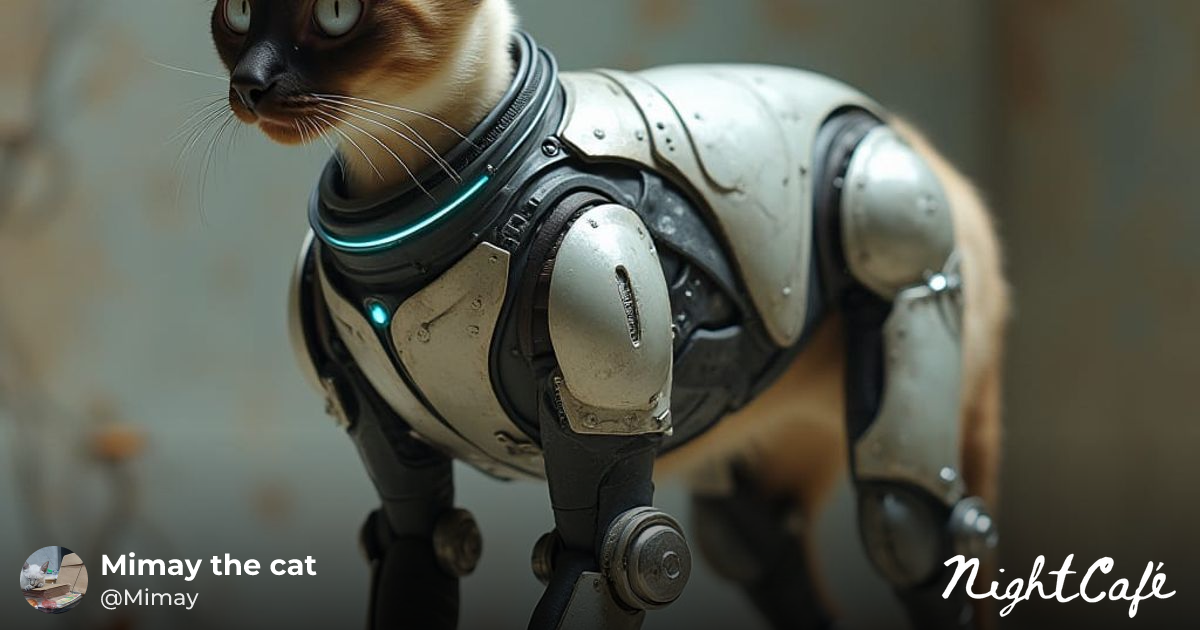 Siamese cat in a exoskeleton - Futuristic Siamese Cat in Me...