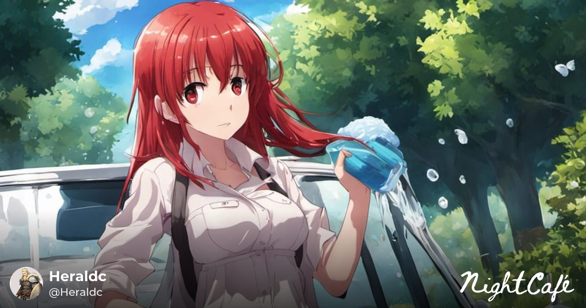 Time for a short break - Anime Girl Washing Car Illustration
