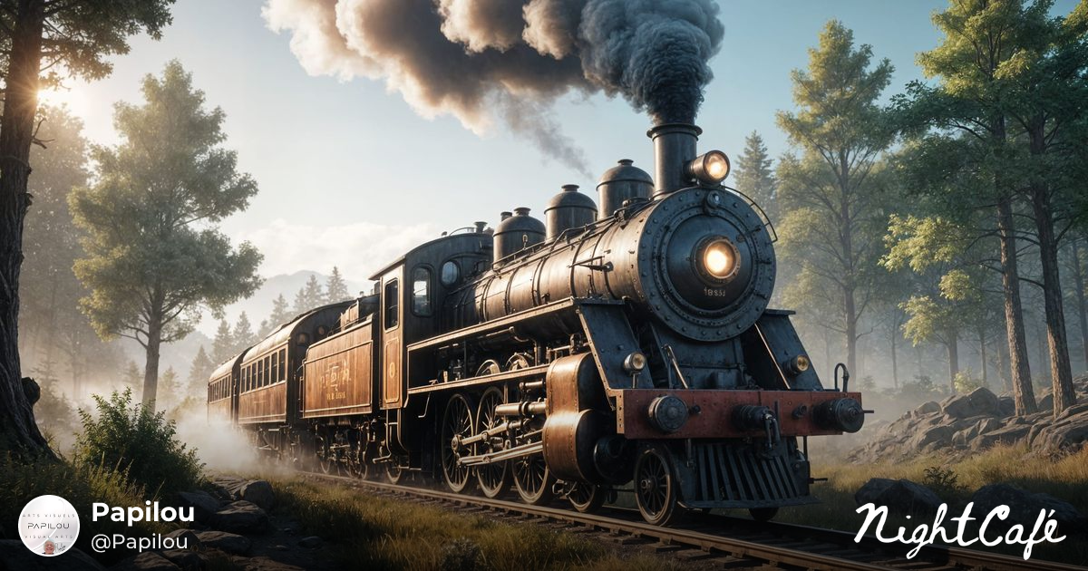 A vintage steam engine train chugging through a foggy landscape 3D Game ...