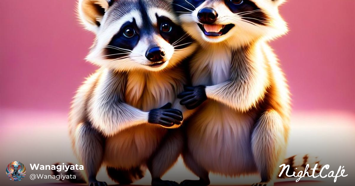 She's shy - Cute Raccoons Hugging in a Realistic Photograph