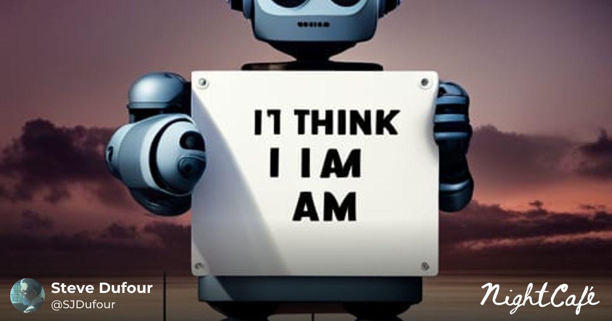Robot Philosopher Holding Sign: "I Think Therefore... - AI Art