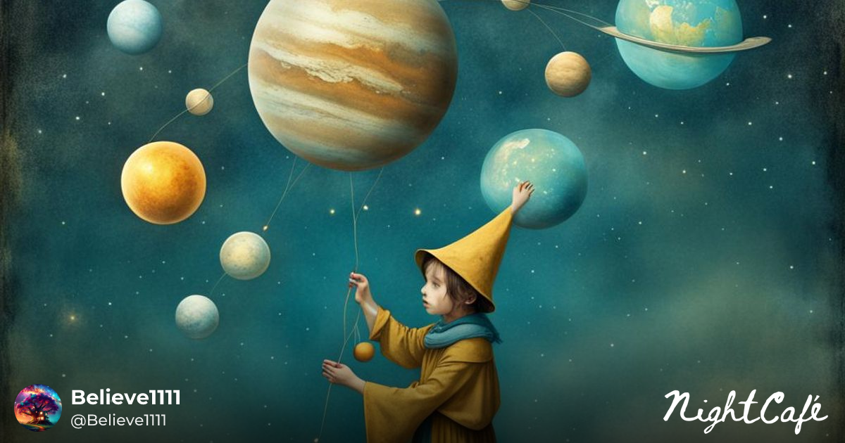 Wizard Juggling Planets in Dreamy Surreal Style - AI Art