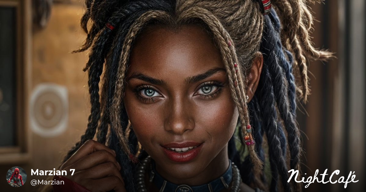 dark skin and rasta hair, - Hyperrealistic Portrait of Woma...