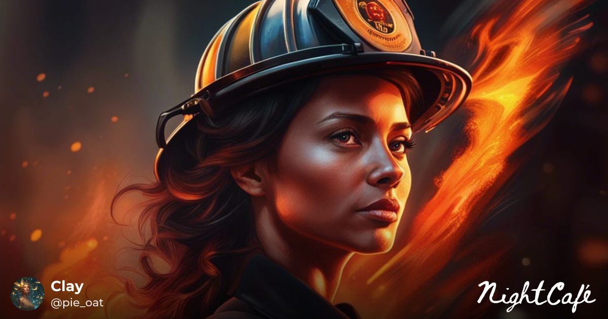"Fierce Valor: A Fiery Portrait of a Heroic Firefighter Woman"