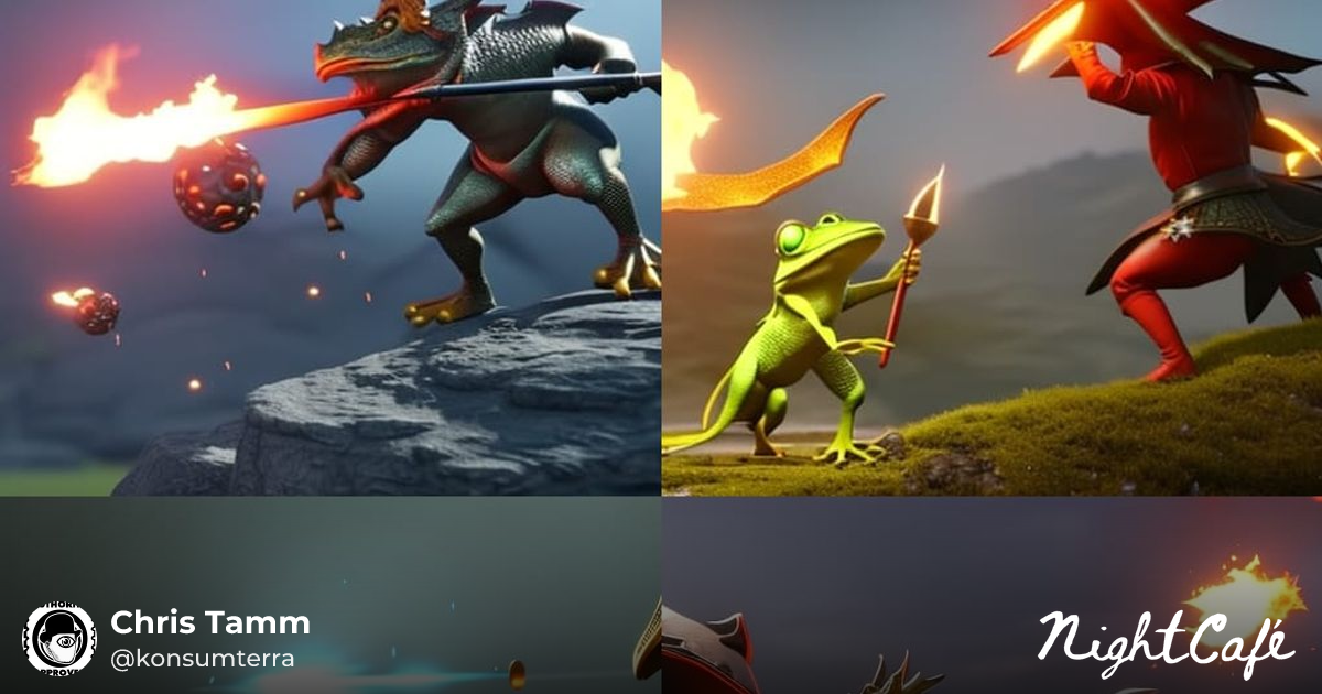 Frog Wizard Battles Dragon in Cinematic 3D - AI Art