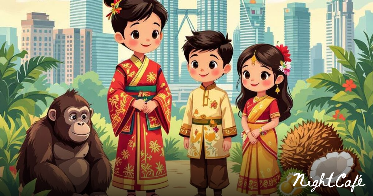 Asian Children in Traditional Dress with Petronas ... - AI Art