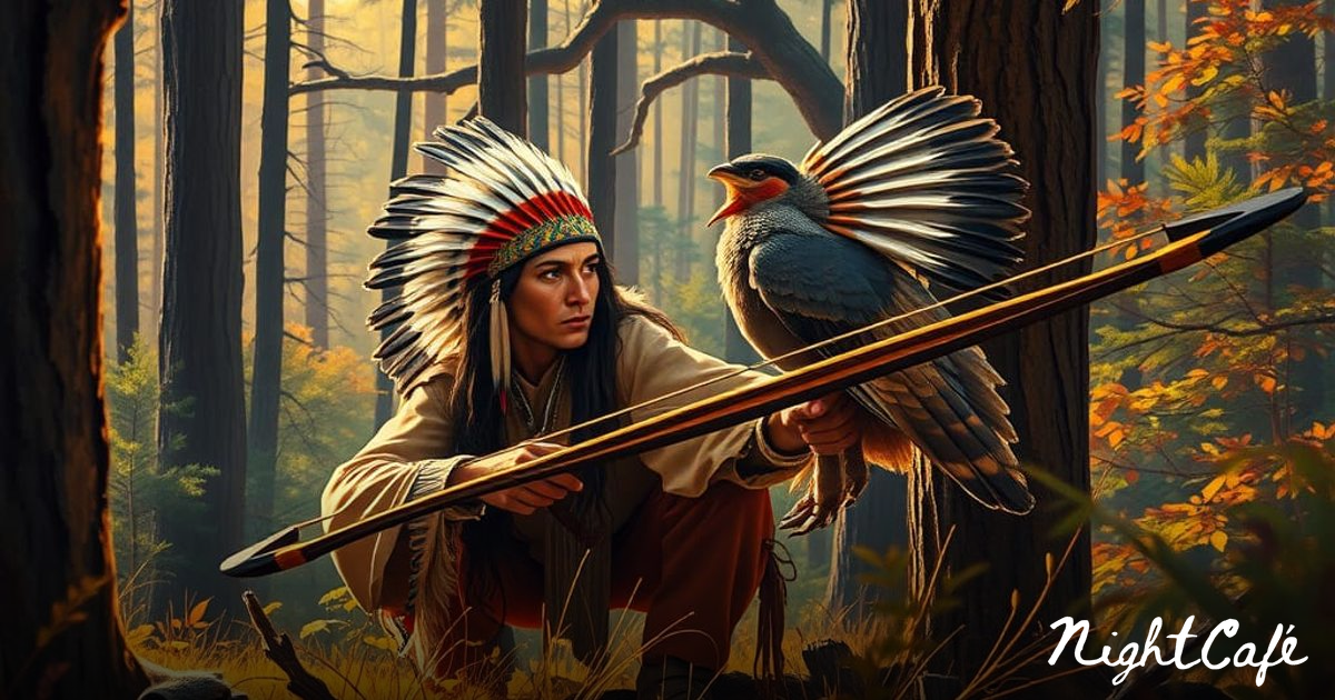 Native American Hunter in Hyperrealistic Forest Sc... - AI Art